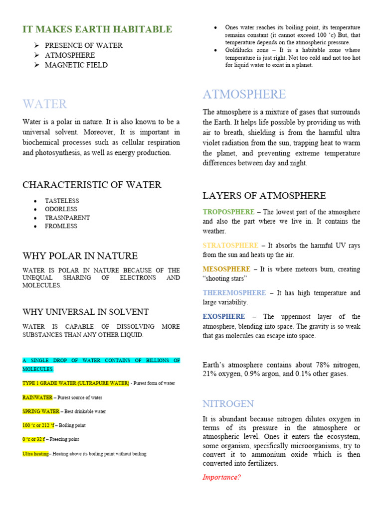 Key Factors Making Earth Habitable | PDF | Rock (Geology) | Atmosphere