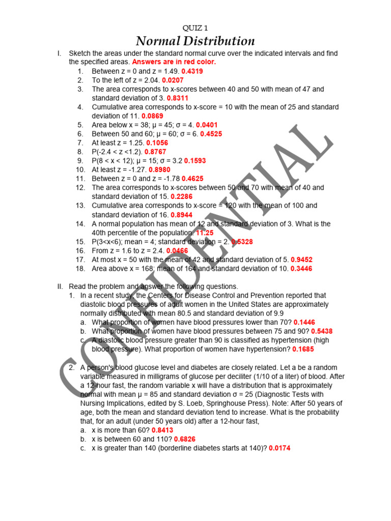 Quiz (Normal Distribution) Answers Key | PDF | Normal Distribution ...