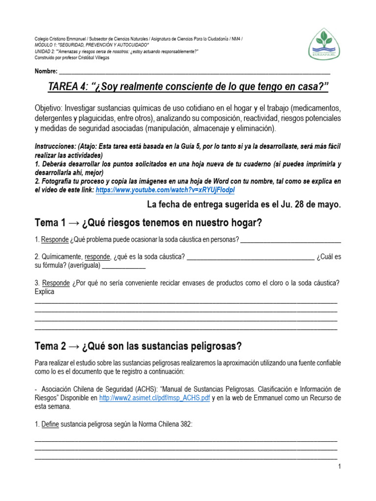 CCE NM4 s8c TAREA 4 Consciente de Lo Que Tengo en Casa | PDF | Sustancias químicas | Materiales