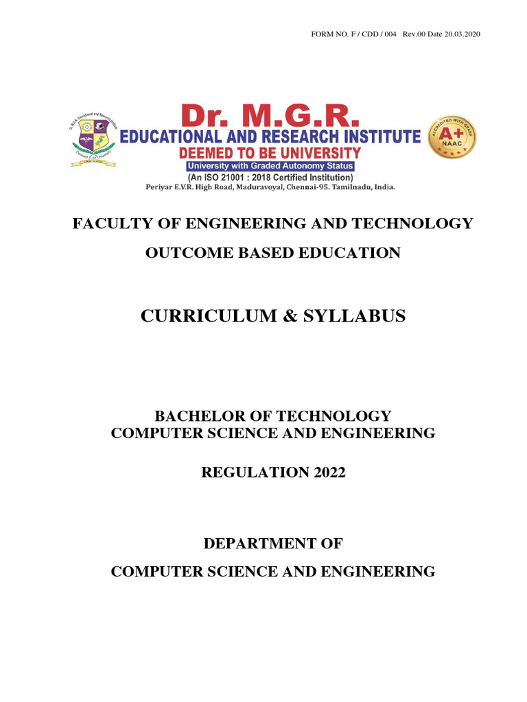 E and T - Reg 2022 REVISED-CSE - 20.12.2022 (2.40 PM) | PDF | Engineering | Science