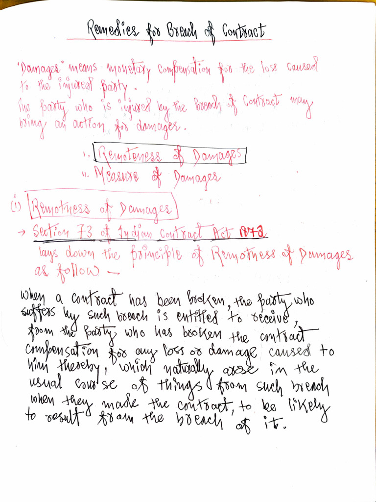 Remedies For Breach of Contract | PDF
