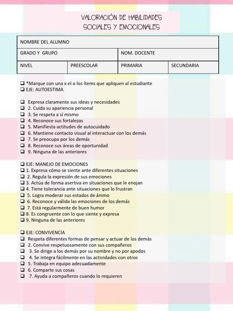Evaluación de Habilidades Sociales y Emocionales | PDF | Escuelas | Las ...