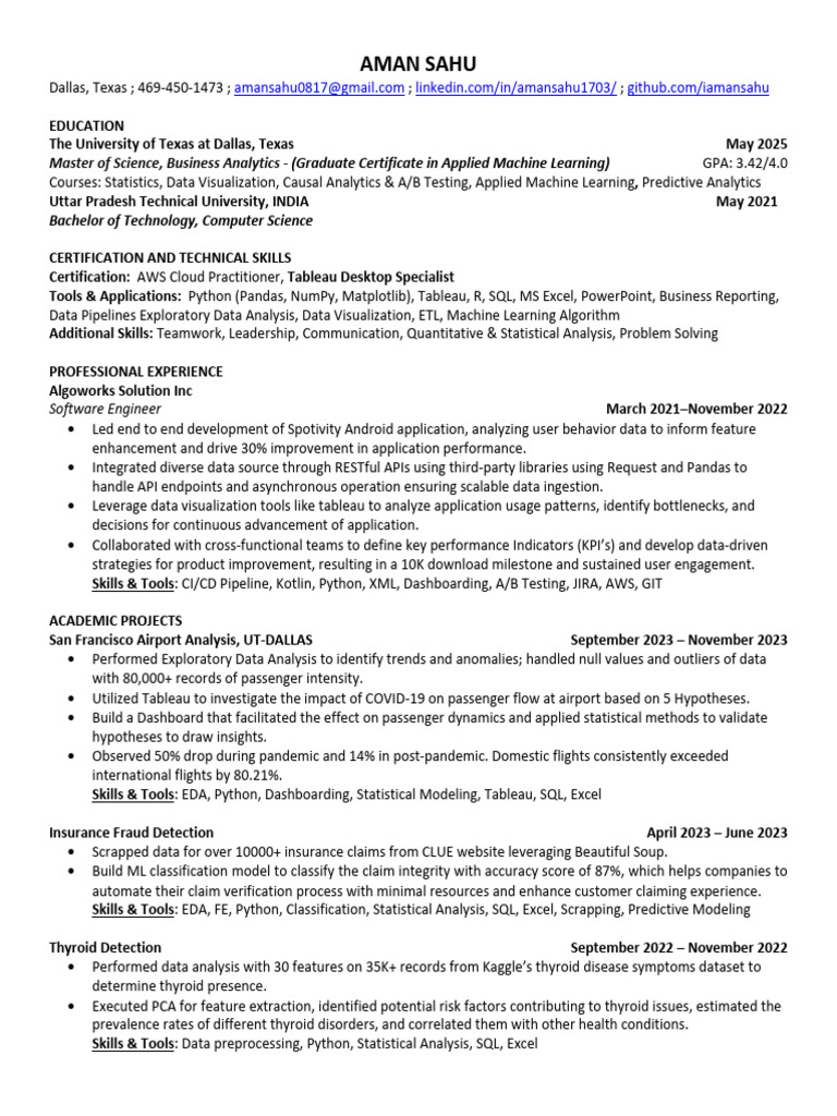 Aman Sahu Resume Genpact | Download Free PDF | Data | Analytics