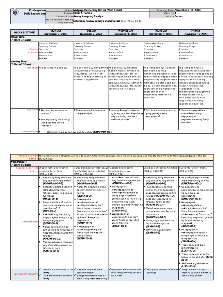 Kindergarten DLL MELC Q2 Week 1 Asf | PDF