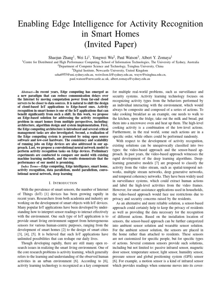 Zhang Et Al. 2018. Enabling Edge Intelligence For Activity Recognition in Smart Homes | Download ...