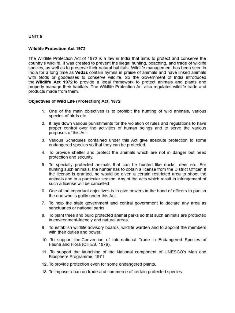 Wildlife Protection Act 1972 | PDF | Hunting | Environmental Law Wildlife Protection Act 1972 | PDF | Hunting | Environmental Law