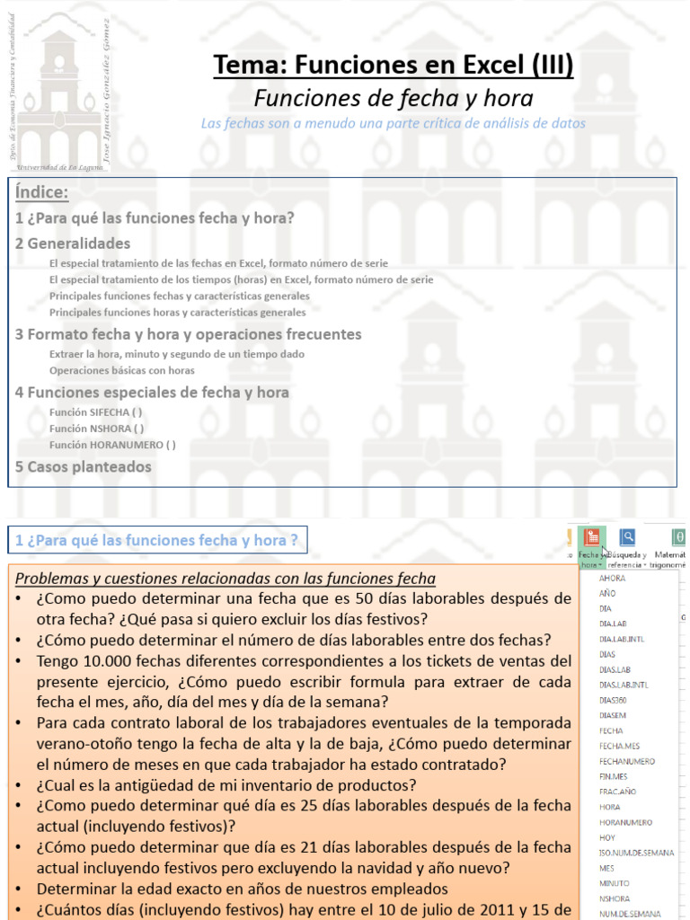 03 Funciones Fecha y Hora PPT (1) | PDF | Microsoft Excel | Multiplicación