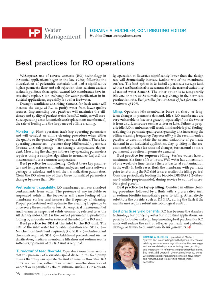 Best Practices For RO Operations | PDF | Membrane | Water