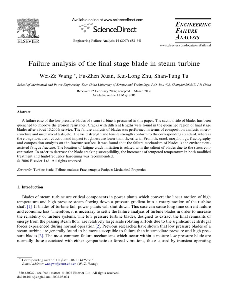 Failure Analysis of The Final Stage Blade in Steam Turbine | PDF ...