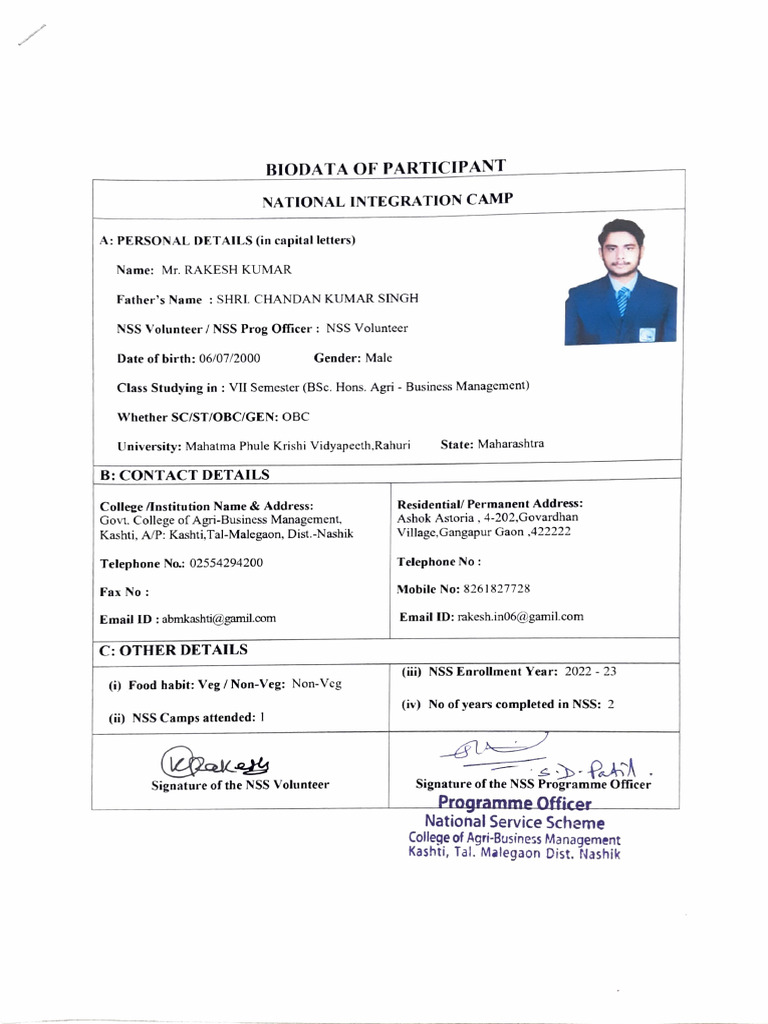 Rakesh NIC Form | PDF