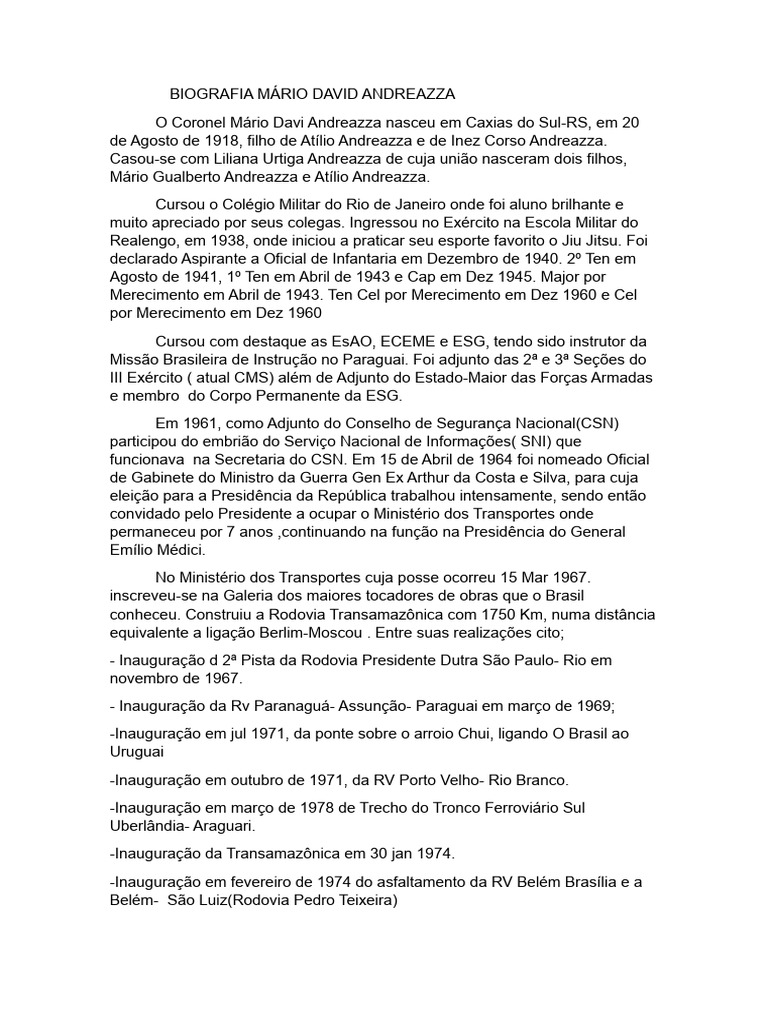 Biografia de Mário David Andreazza | PDF | Brasil
