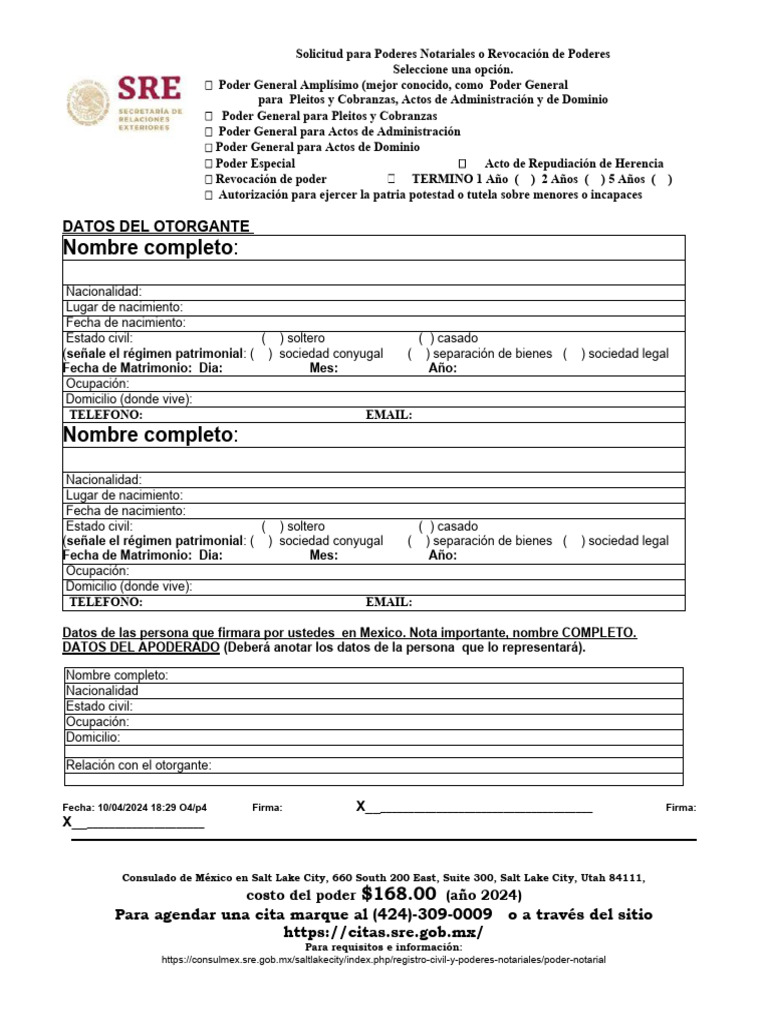 Solicitud de Poder Notarial 2024 | PDF | Derecho Civil (Common Law) | Instituciones sociales