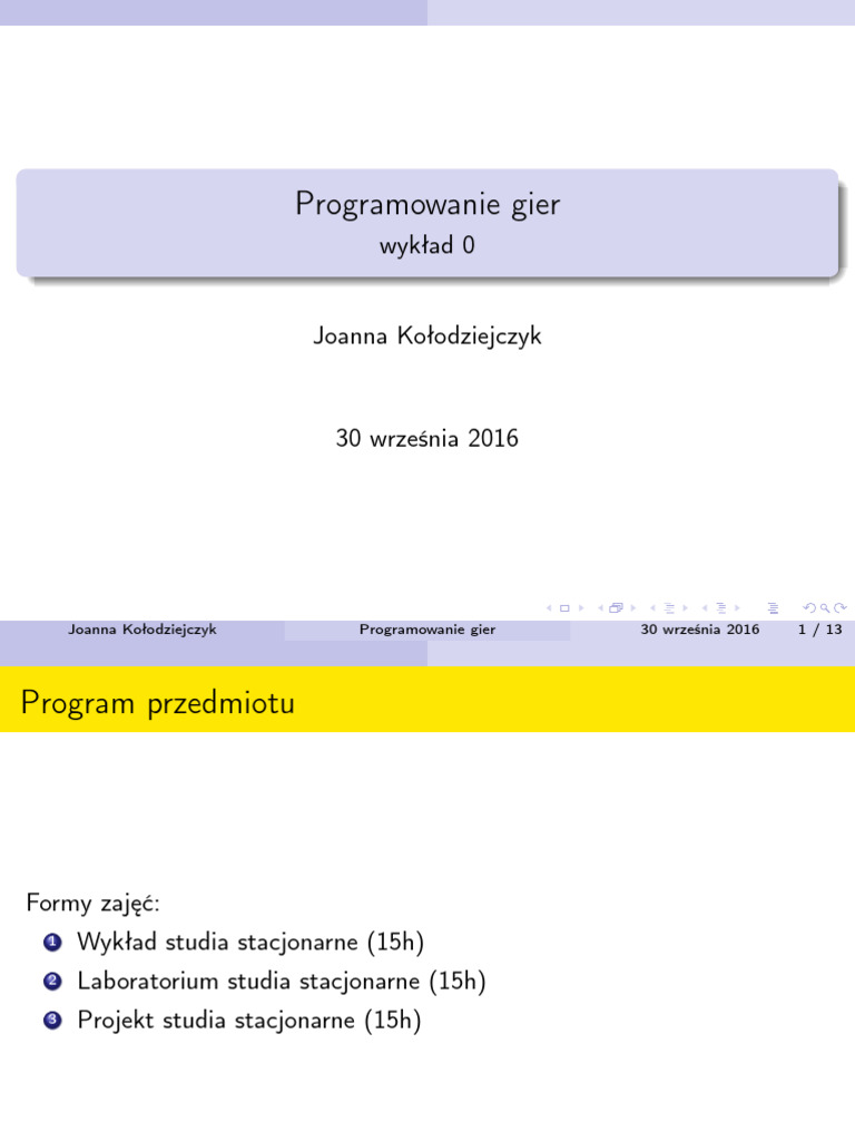 Programowanie Gier: Wykład 0 | PDF