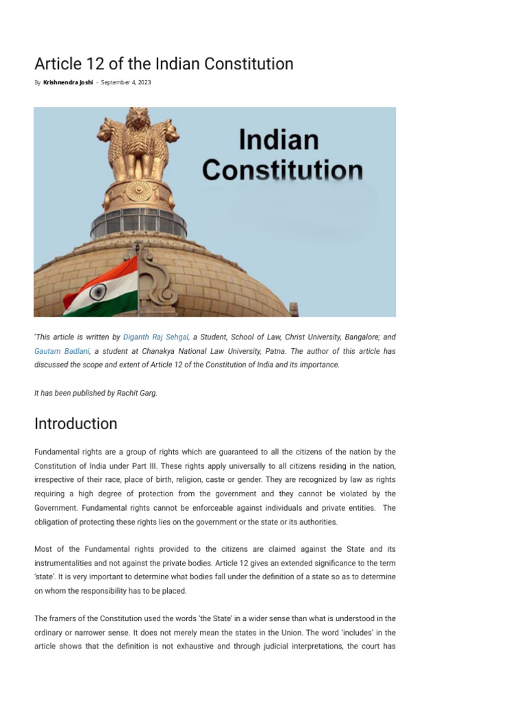 State' Under Article 12 of The Constitution of India | PDF | Statutory ...