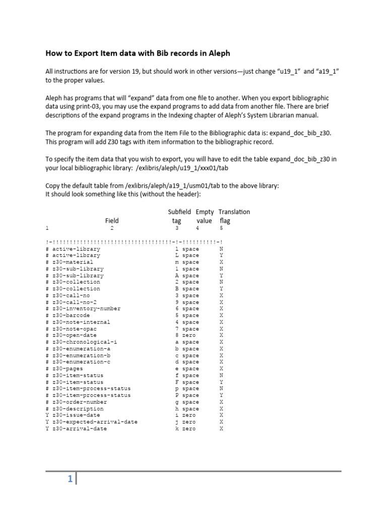 Export Item Data with Aleph 19 | PDF | Bibliography | Computer Science