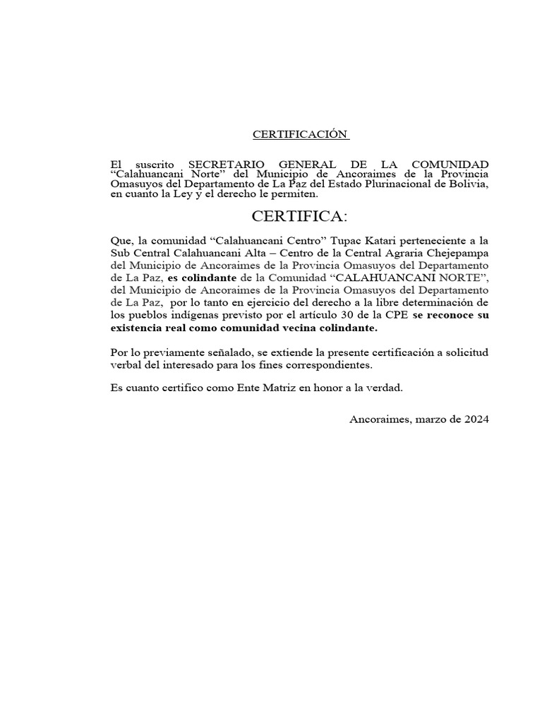 CERTIFICACION DE Colindancia | PDF