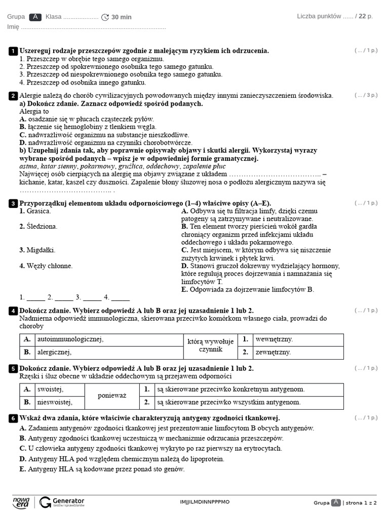 Baza - Zadan - Dzia - 7 - Test Biologia | PDF