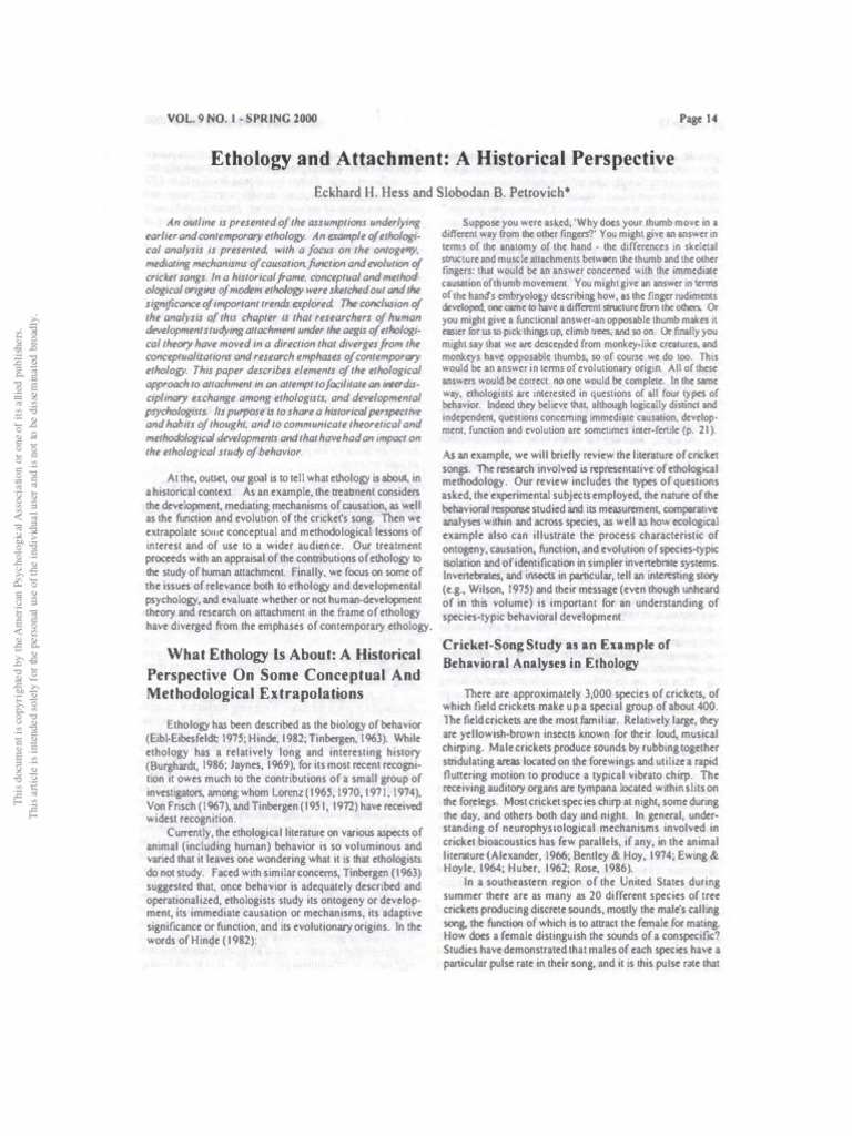 Eckhard Hess & Slobodan Petrovich - Ethology and Attachment: A ...