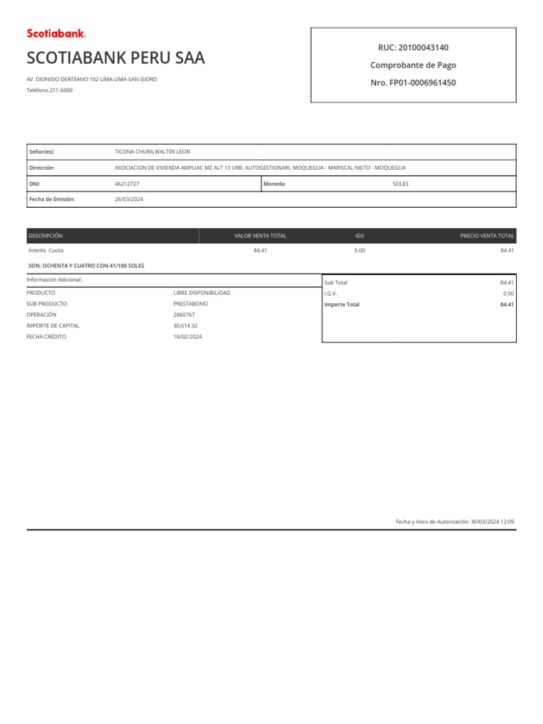 Fp01 0006961450 Comprobante De Pago Pdf