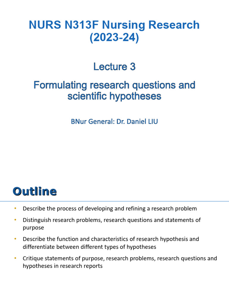 Week 3 Formulating Research Questions and Scientific Hypotheses | PDF | Hypothesis | Psychotherapy