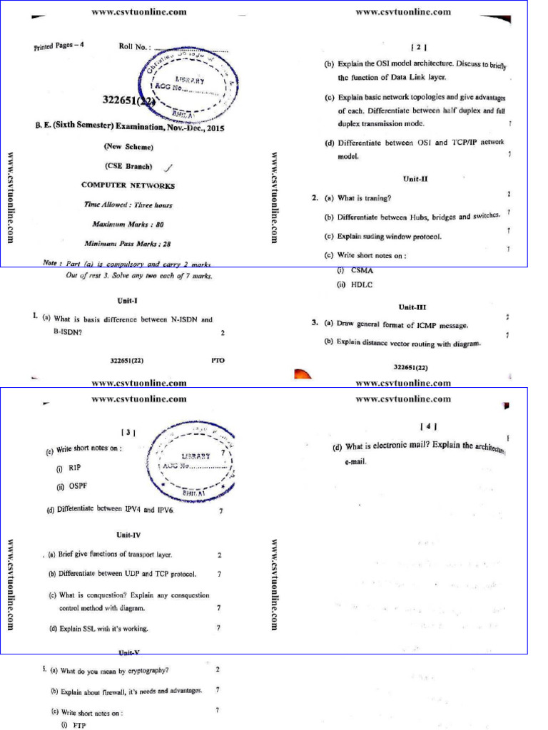 Computer Network (2015-2023) Question Papers | PDF | Computer Network | Wide Area Network