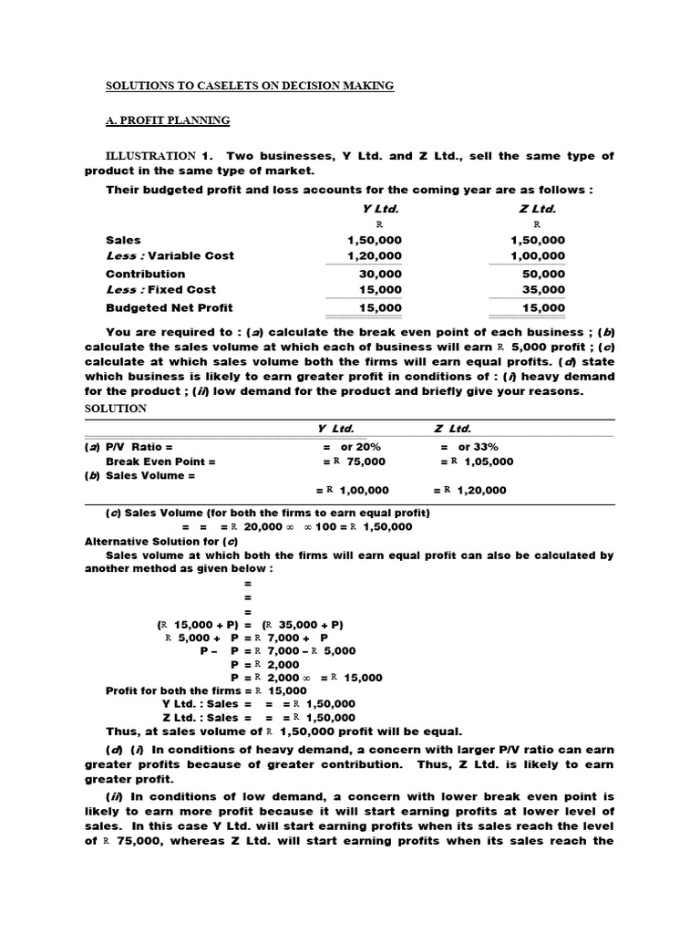 Caselets On Decision Making | PDF | Profit (Economics) | Prices
