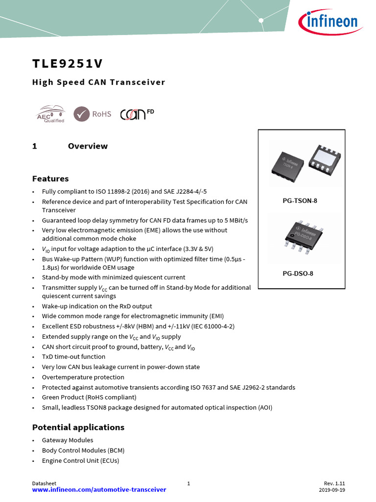 Infineon TLE9251V DataSheet v01 11 EN-3167665 | PDF | Electronic Engineering | Electricity