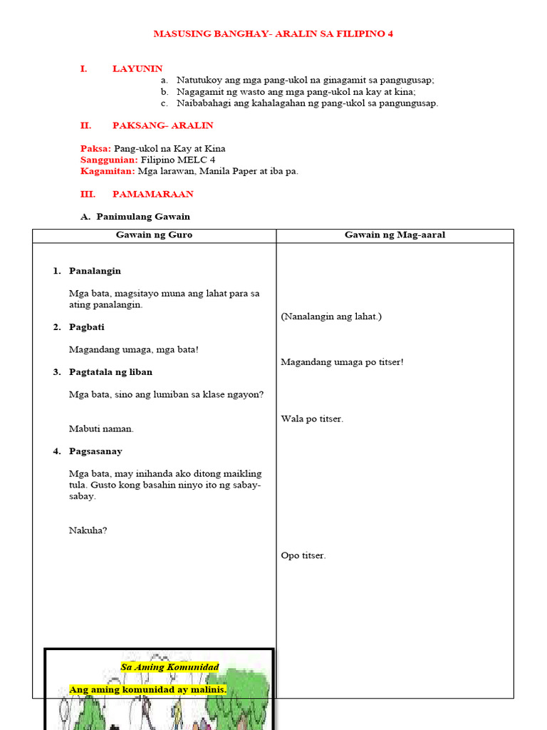 Filipino 4 Lesson Plan Pang-Ukol Na Kay at Kina | PDF