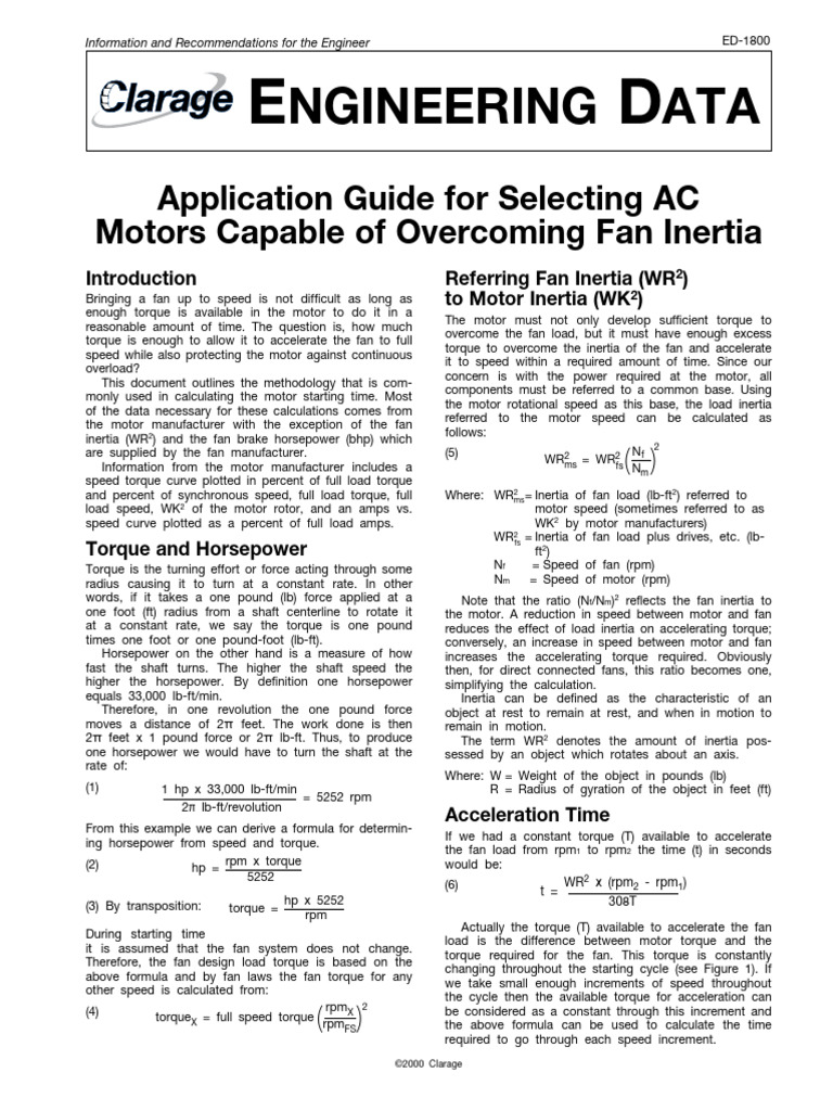 Fan Inertia and starting | PDF | Electric Motor | Torque