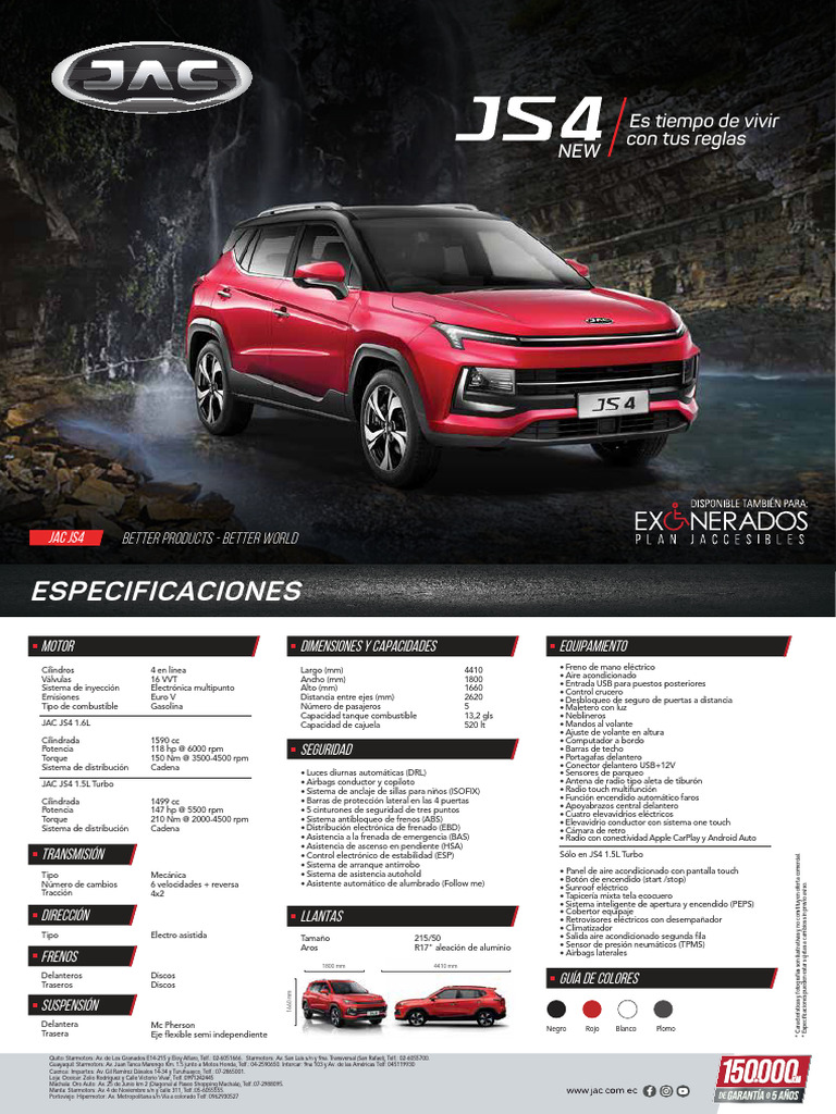 Especificaciones JAC JS4 1.6L y 1.5L Turbo | PDF | Sistema de freno antibloqueo | Estilos de ...