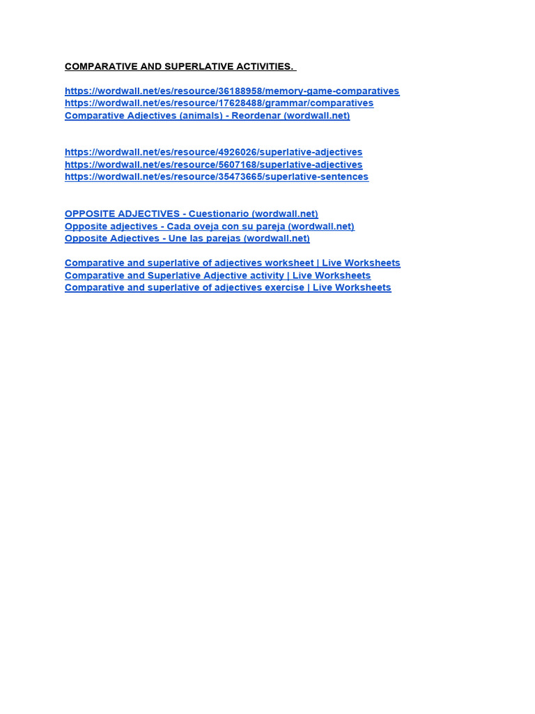 Comparative and Superlative Activities | PDF