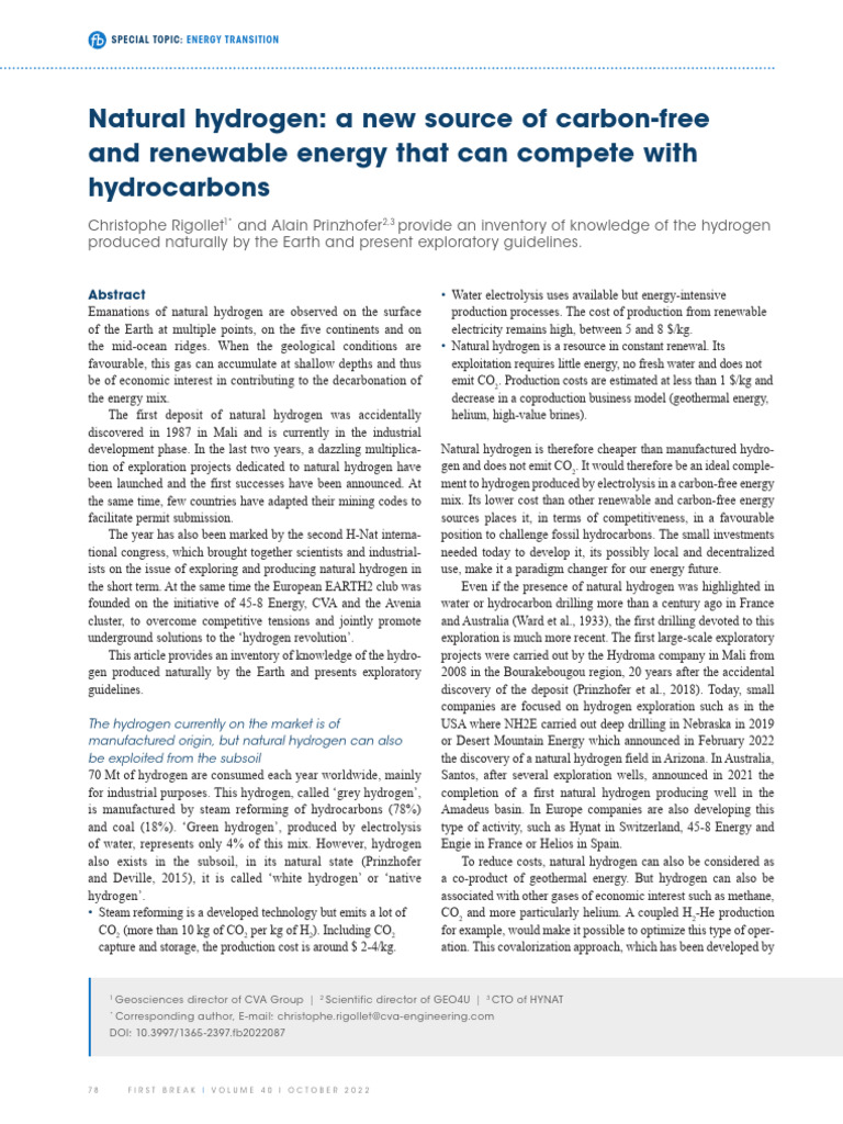 Natural Hydrogen A New Source of Carbon-Free and Renewable Energy That ...