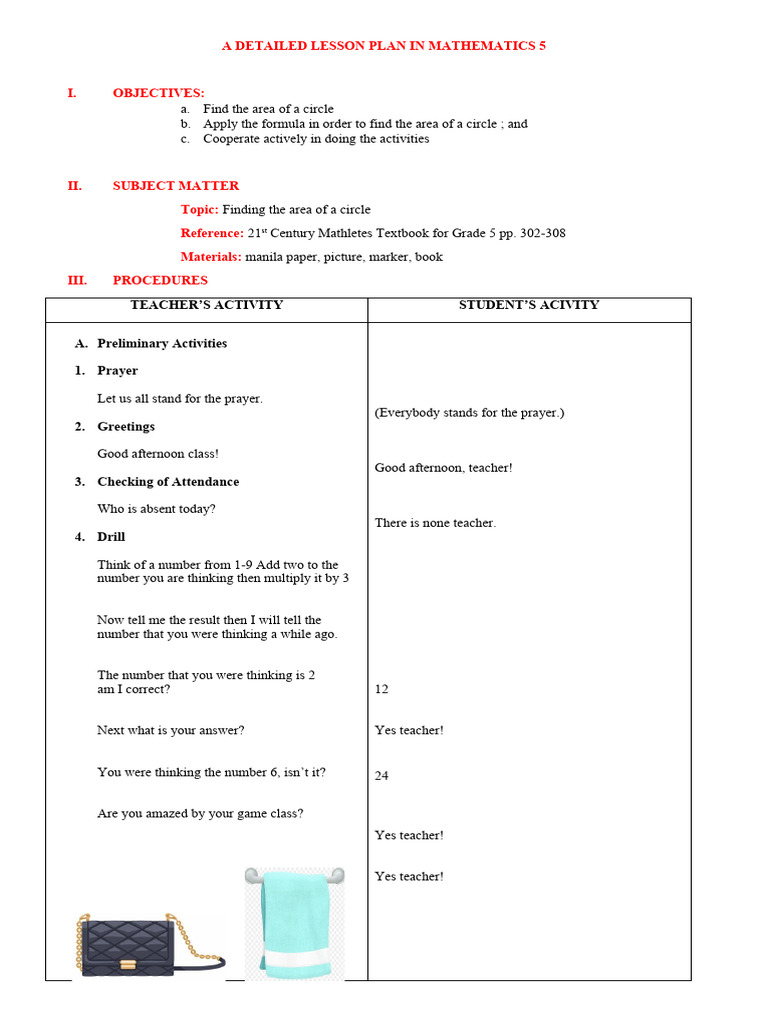 Grade 5 Lesson Plan: Area of a Circle | PDF | Area | Circle