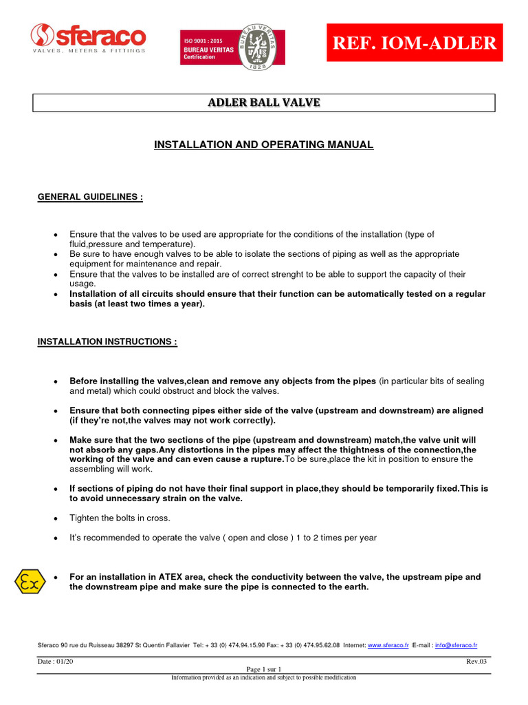 Installation Operating Manual Ball Valve Adler | PDF | Valve | Screw