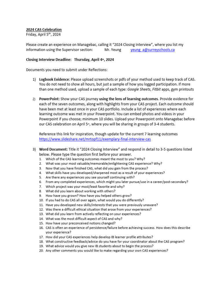 2024 CAS Closing Interview | PDF | Behavior Modification | Learning