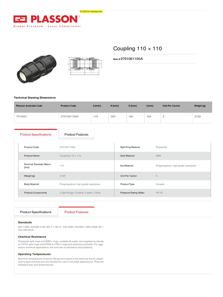 Coupler 110 MM Plasson | PDF