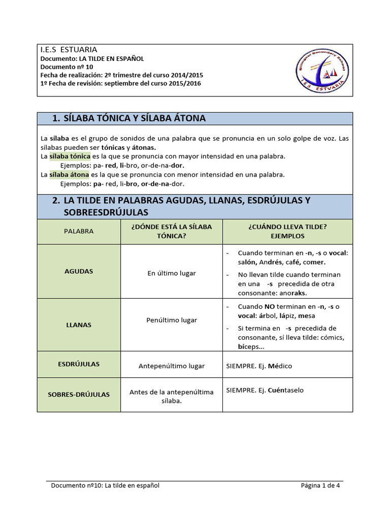 Reglas de la tilde en español | PDF | Unidades Semánticas | Idiomas