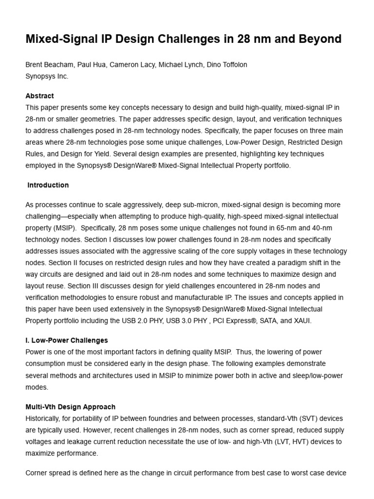 Mixed-Signal IP Design Challenges in 28 nm and Beyond | PDF | Mosfet | Field Effect Transistor