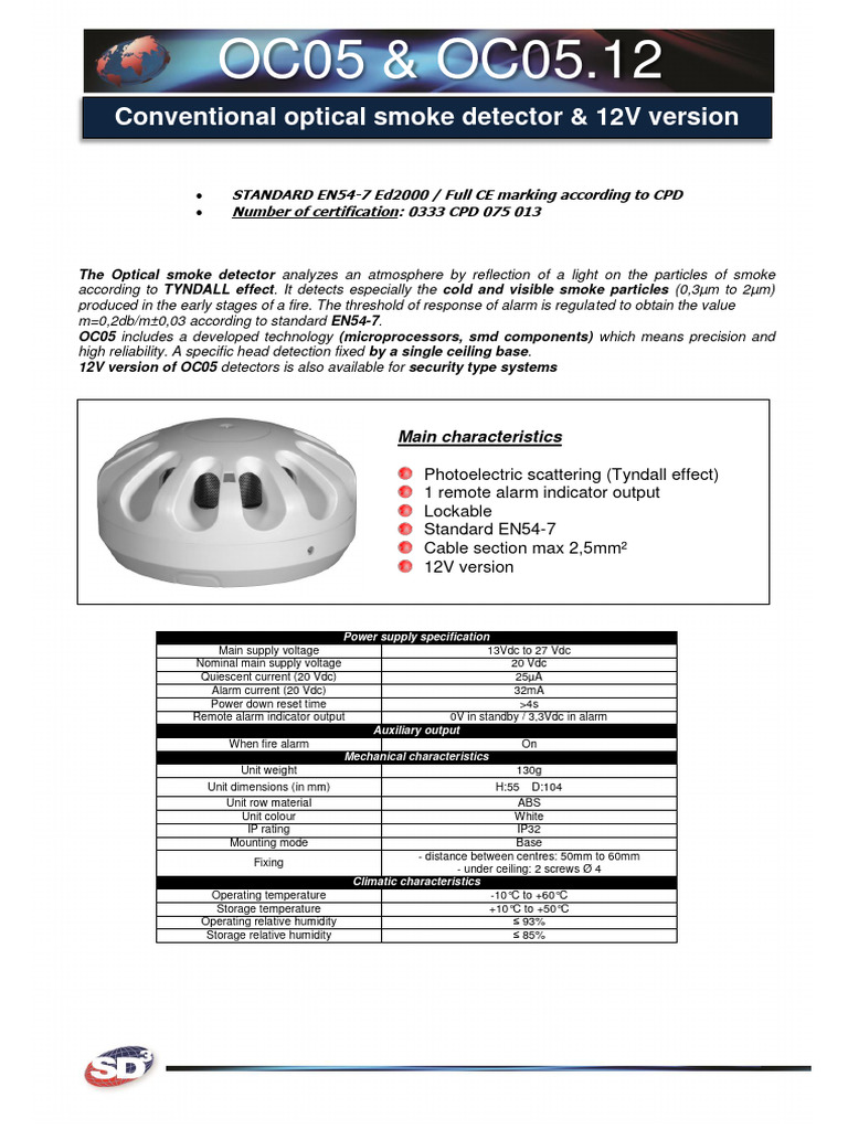 Detector Conventional Optic de Fum Oc05 sd3 | PDF | Smoke | Sensor