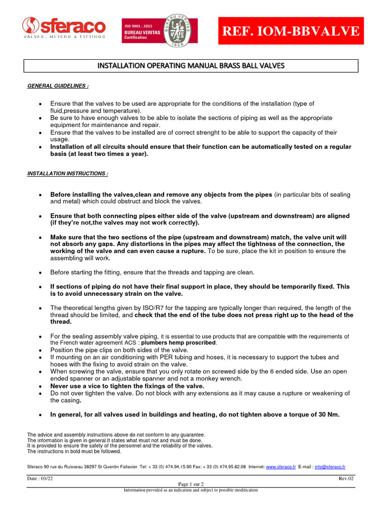 Brass Ball Valve Installation Manual | PDF | Valve | Pipe (Fluid ...