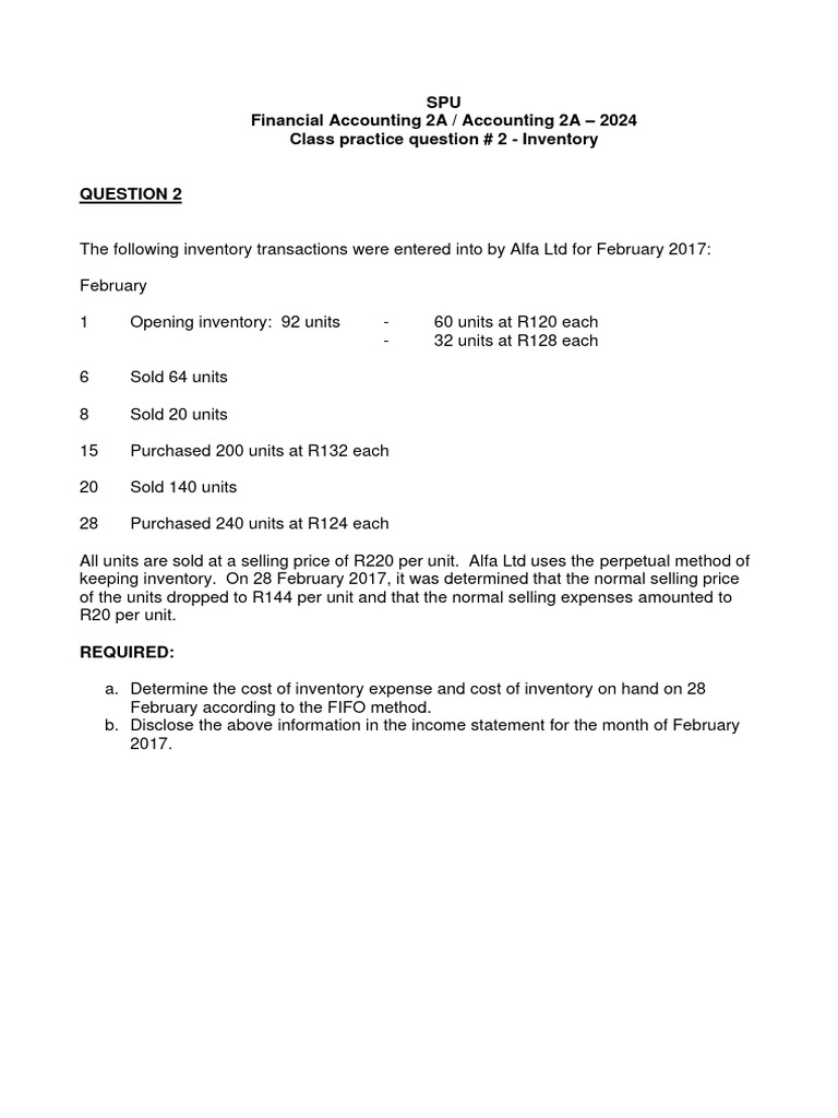 Inventory Class Practice Question 2 Memo | Download Free PDF ...