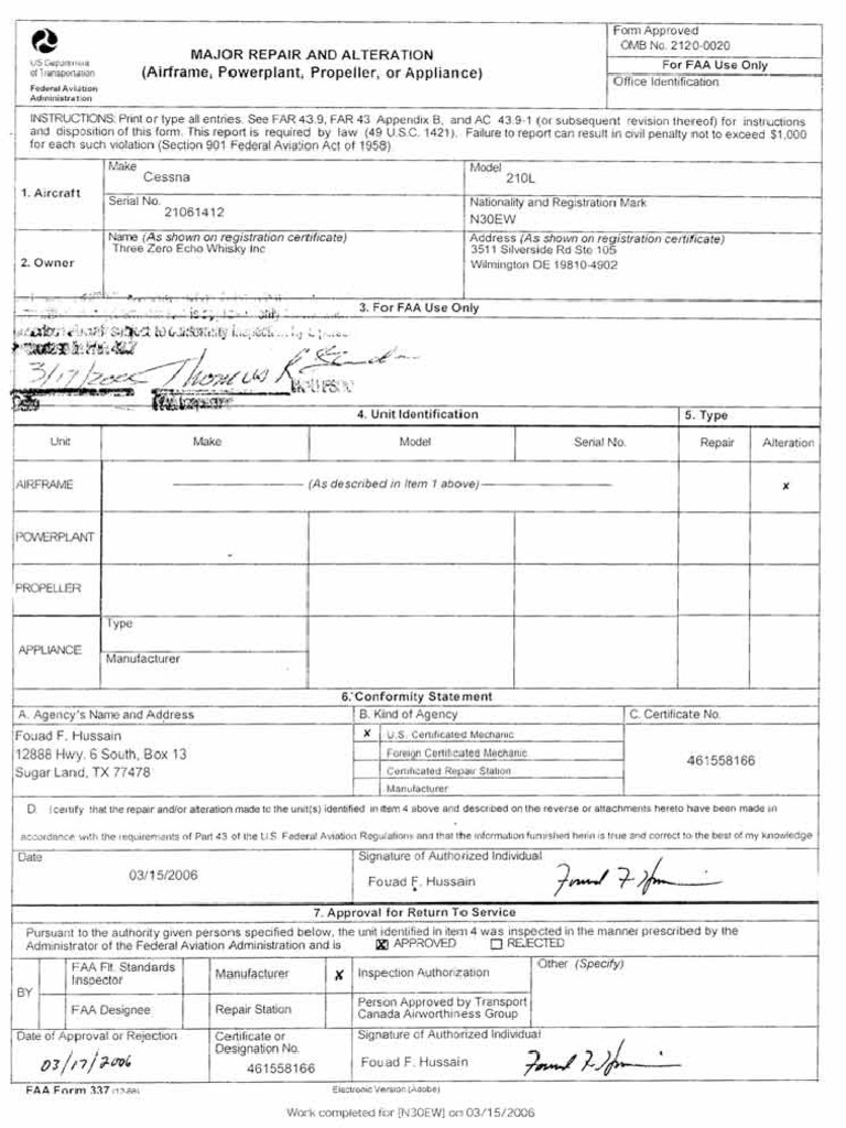 FAA 337 Major Alteration | PDF