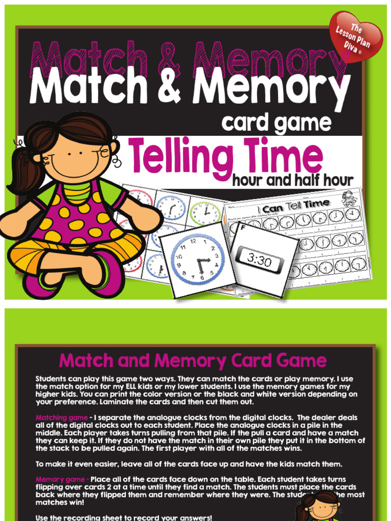 Telling Time Match & Memory Game | PDF