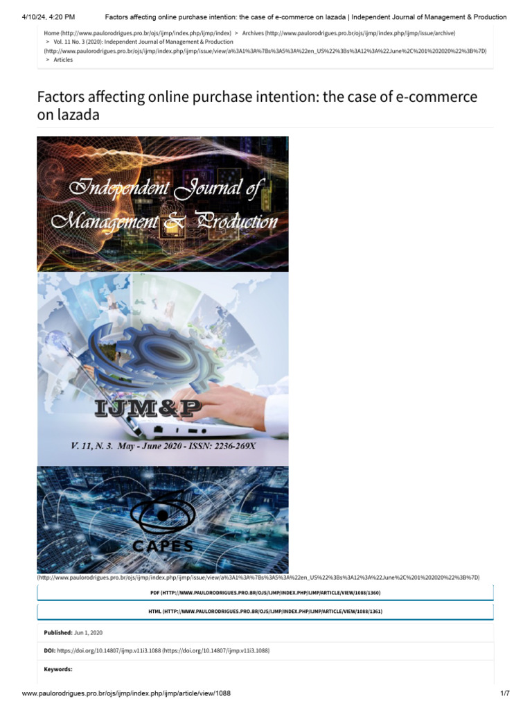 Factors Affecting Online Purchase Intention - The Case of E-Commerce On Lazada - Independent ...