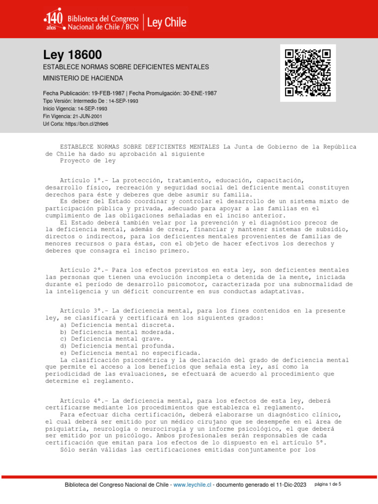 LEY-18600_19-FEB-1987 | PDF | Ministerio (Departamento de Gobierno ...