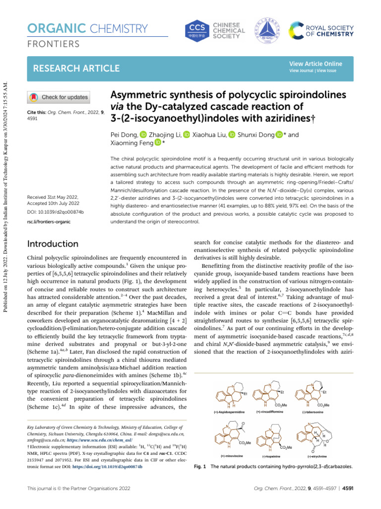 Org. Chem. Front. 2022, 9, 4591-4597 | PDF | Enantioselective Synthesis ...