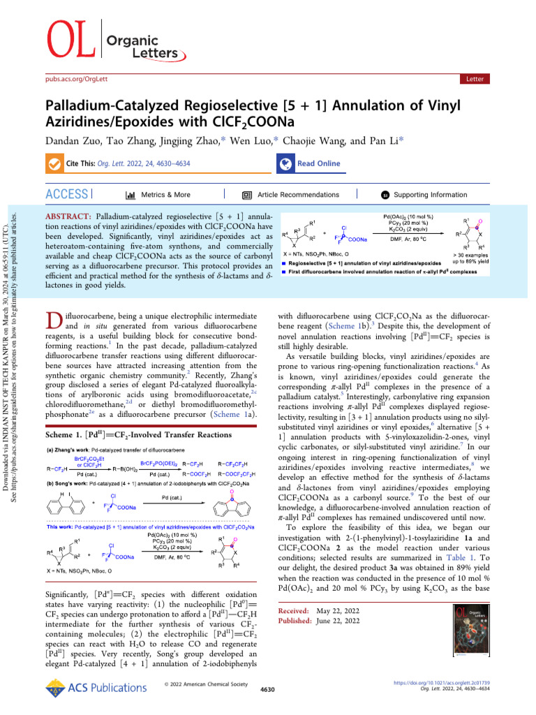 Org. Lett. 2022, 24, 25, 4630-4634 | PDF | Chemical Reactions | Organic Chemistry
