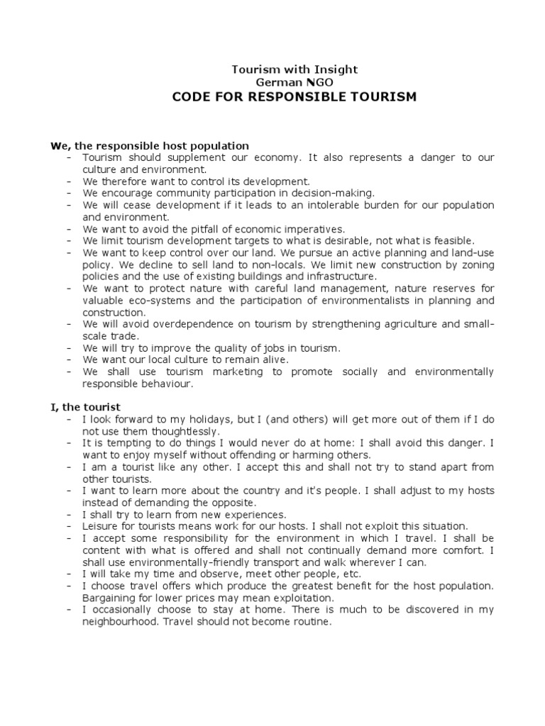 CODE FOR SUSTAINABLE TOURISM | PDF | Environmentalism | Tourism