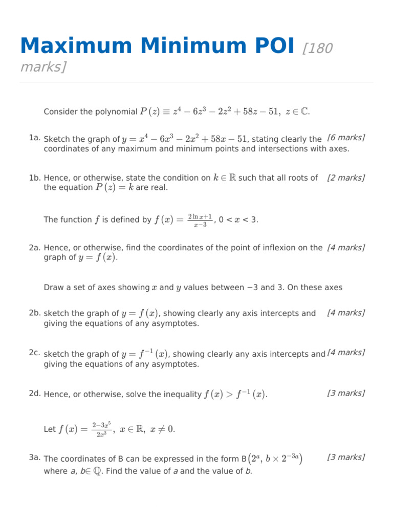 IB MATH AA HL Maximum Minimum POI | PDF | Cartesian Coordinate System ...