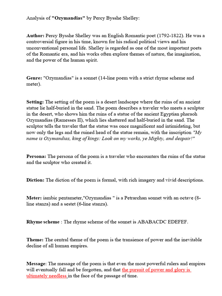 Analysis of Ozymandias | PDF | Poetry | Classics